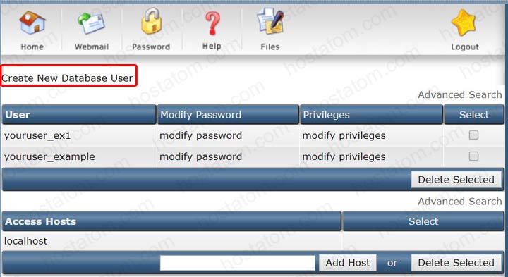 วิธีการเพิ่มบัญชีผู้ใช้ฐานข้อมูล - HostAtom Knowledge Base