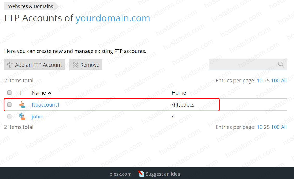 วิธีการเพิ่ม ลบ และแก้ไข FTP account ใน plesk - HostAtom Knowledge Base