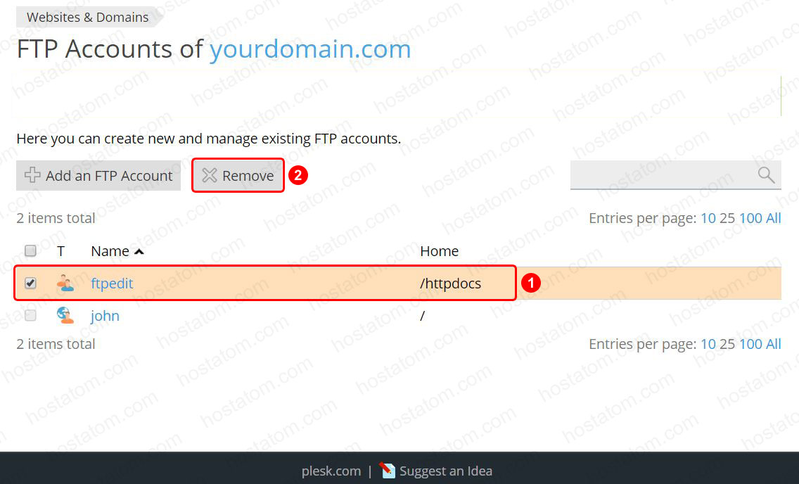 วิธีการเพิ่ม ลบ และแก้ไข FTP account ใน plesk - HostAtom Knowledge Base