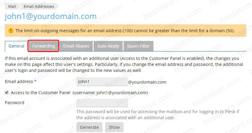 วิธีการตั้งค่า Forward อีเมลใน plesk - HostAtom Knowledge Base