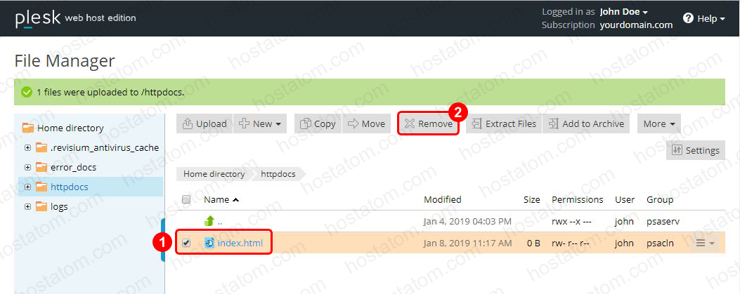 วิธีการเพิ่ม และลบ File ด้วย File Manager บน Plesk - HostAtom Knowledge Base