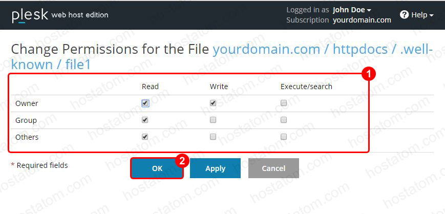วิธีการตั้งค่า Permission ด้วย File Manager ใน plesk - HostAtom Knowledge Base
