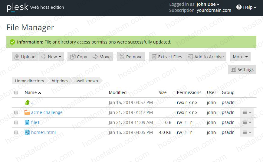วิธีการตั้งค่า Permission ด้วย File Manager ใน plesk - HostAtom Knowledge Base