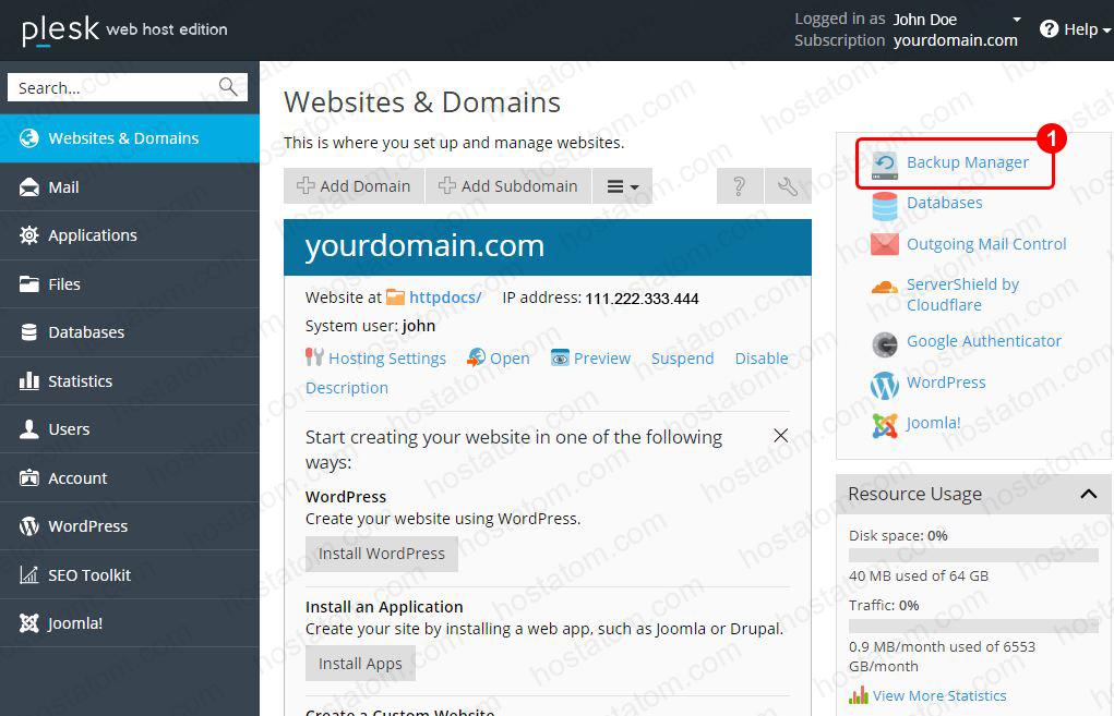 วิธีการ backup ข้อมูลใน plesk - HostAtom Knowledge Base