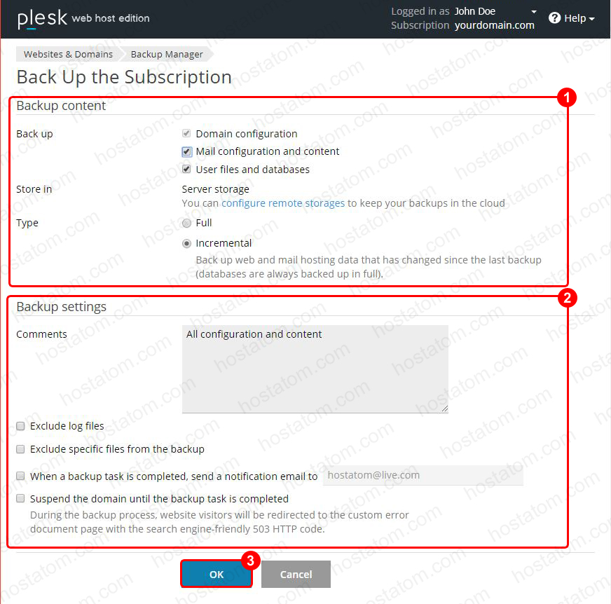 วิธีการ backup ข้อมูลใน plesk - HostAtom Knowledge Base