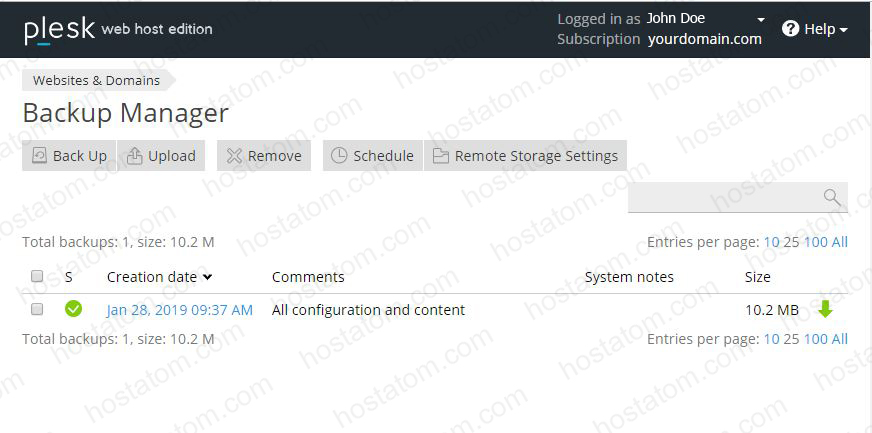 วิธีการ backup ข้อมูลใน plesk - HostAtom Knowledge Base