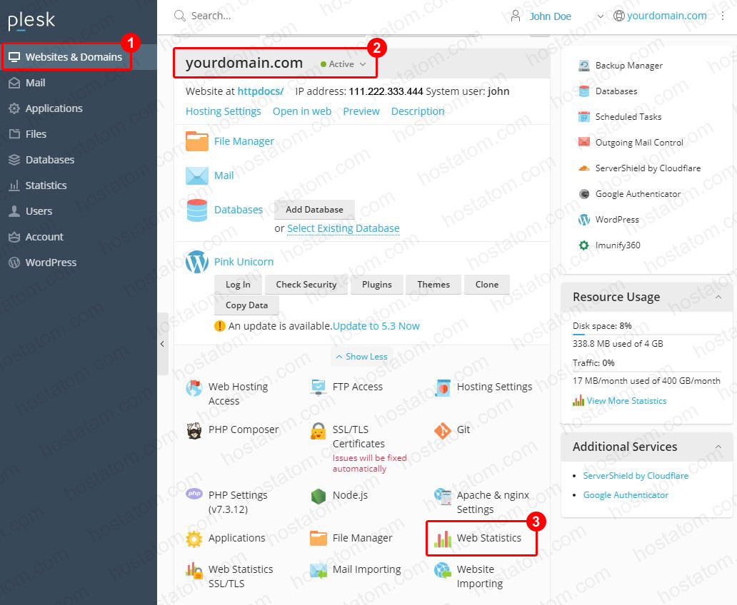 วิธีดูสถิติการใช้งาน Website ใน Plesk - HostAtom Knowledge Base