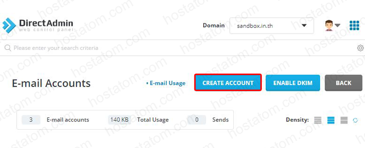 วิธีการสร้างบัญชีผู้ใช้งาน E-Mail บน DirectAdmin - HostAtom Knowledge Base