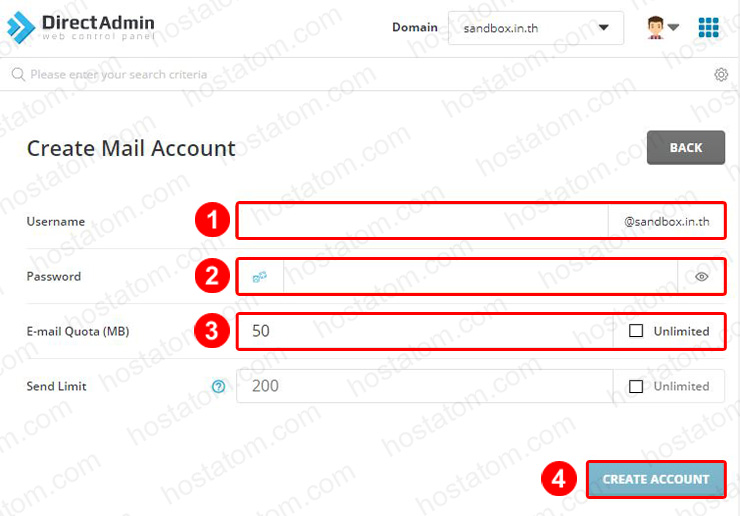วิธีการสร้างบัญชีผู้ใช้งาน E-Mail บน DirectAdmin - HostAtom Knowledge Base