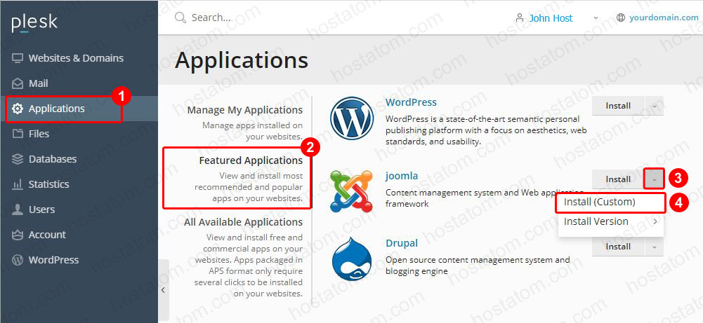 การติดตั้ง Joomla บน Plesk - HostAtom Knowledge Base