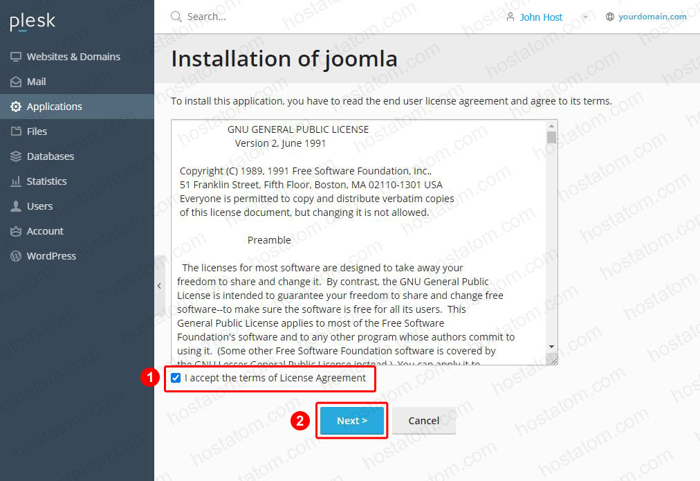 การติดตั้ง Joomla บน Plesk - HostAtom Knowledge Base