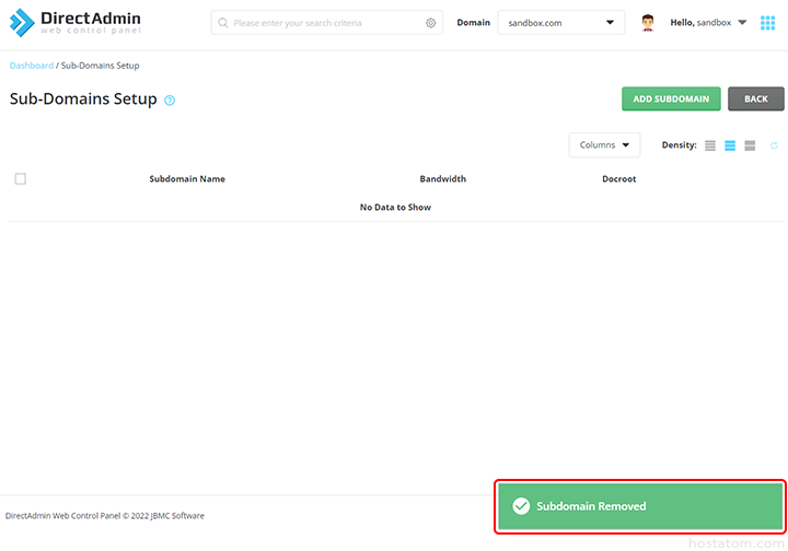วิธีสร้างและลบ subdomain ใน DirectAdmin